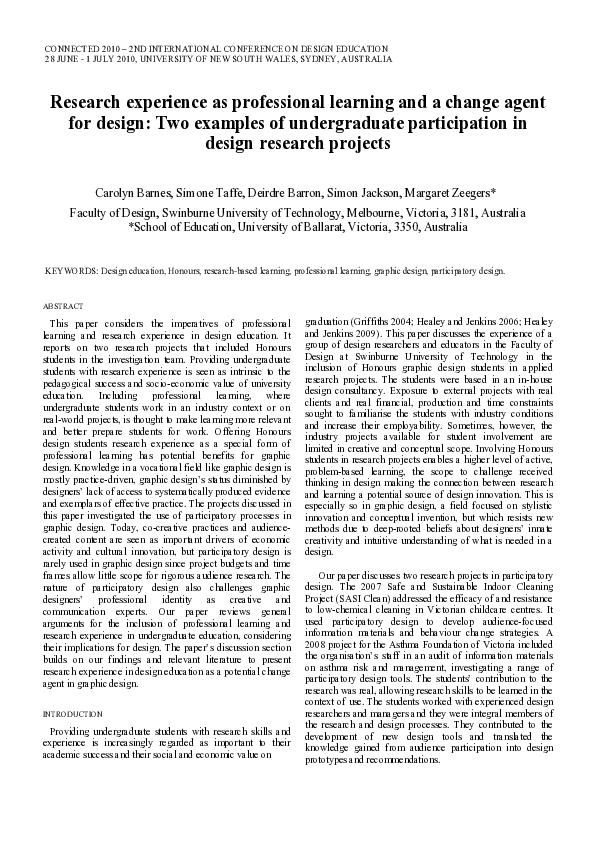 (PDF) Research experience as professional learning and a change agent ...