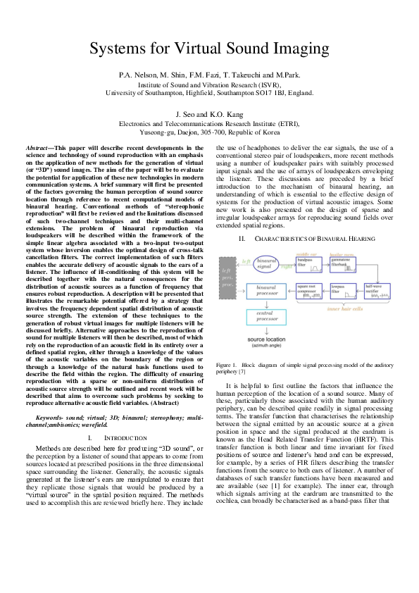 (PDF) Systems for virtual sound imaging