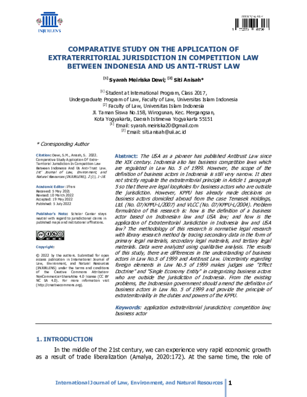 (PDF) Comparative Study Application Of Extraterritorial Jurisdiction In ...