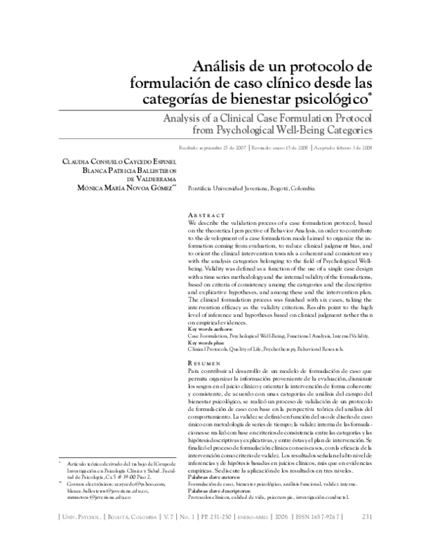 (PDF) Analysis of a Clinical Case Formulation Protocol From ...
