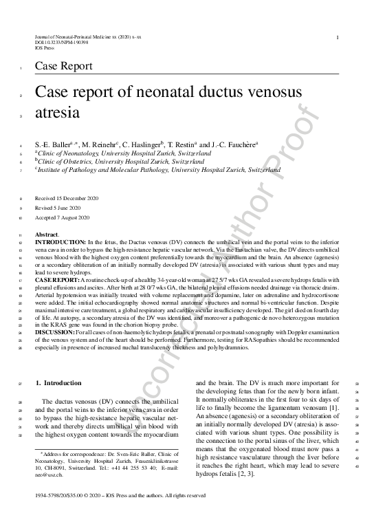 (PDF) Case report of neonatal ductus venosus atresia
