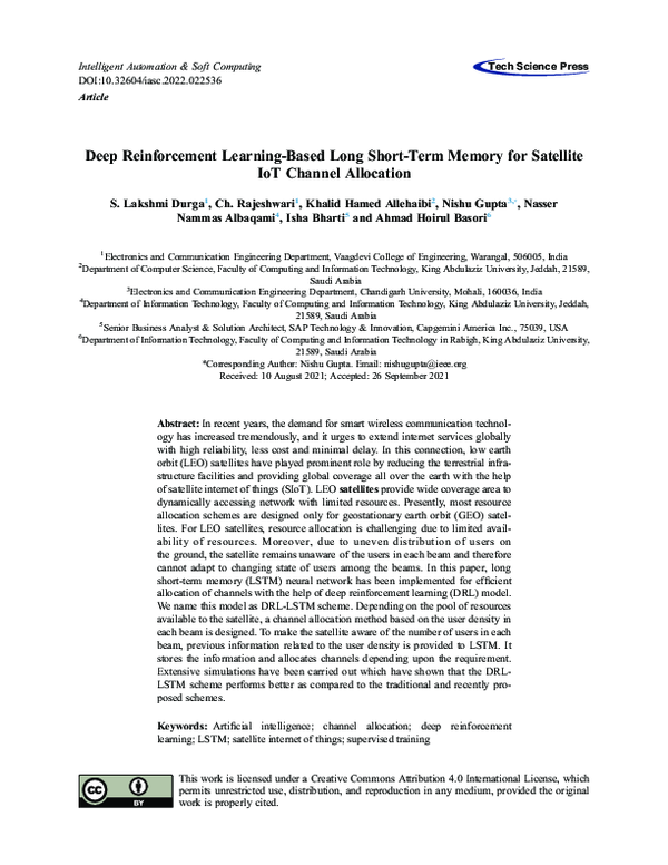 (PDF) Deep Reinforcement Learning-Based Long Short-Term Memory for Satellite IoT Channel Allocation
