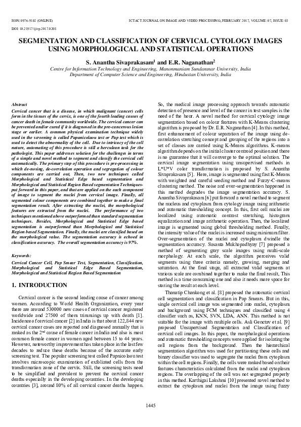 (PDF) Segmentation and Classification of Cervical Cytology Images Using Morphological and ...