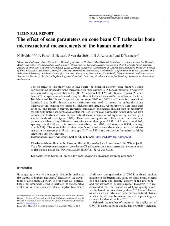 (PDF) The effect of scan parameters on cone beam CT trabecular bone ...