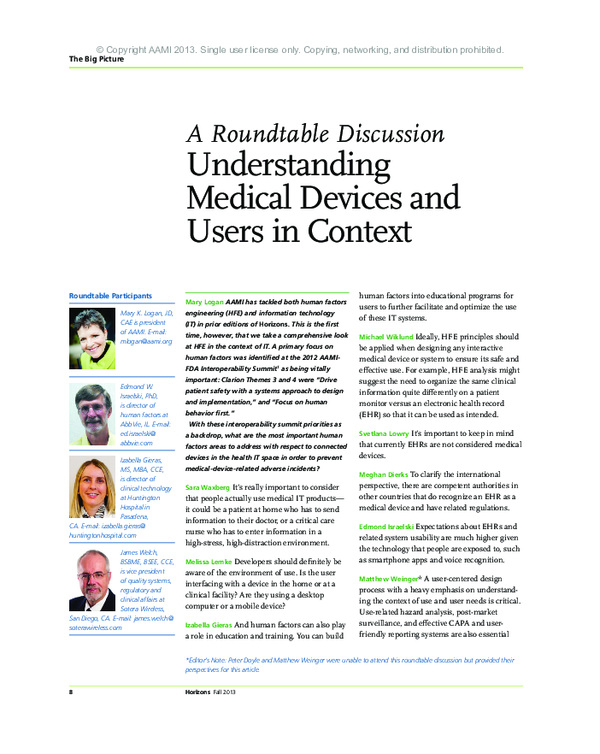 (PDF) A Roundtable Discussion: Understanding Medical Devices and Users ...