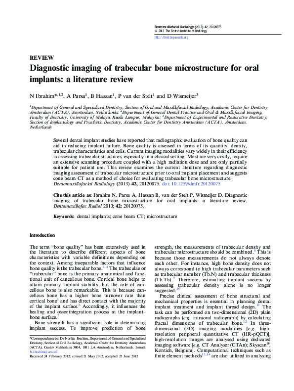Pdf Diagnostic Imaging Of Trabecular Bone Microstructure For Oral Implants A Literature Review