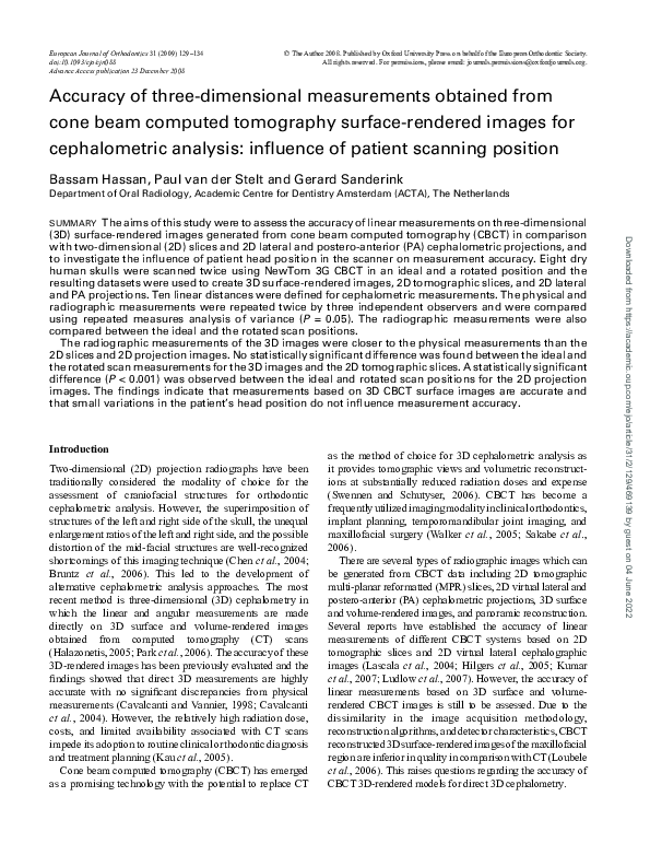 Pdf Accuracy Of Three Dimensional Measurements Obtained From Cone Beam Computed Tomography