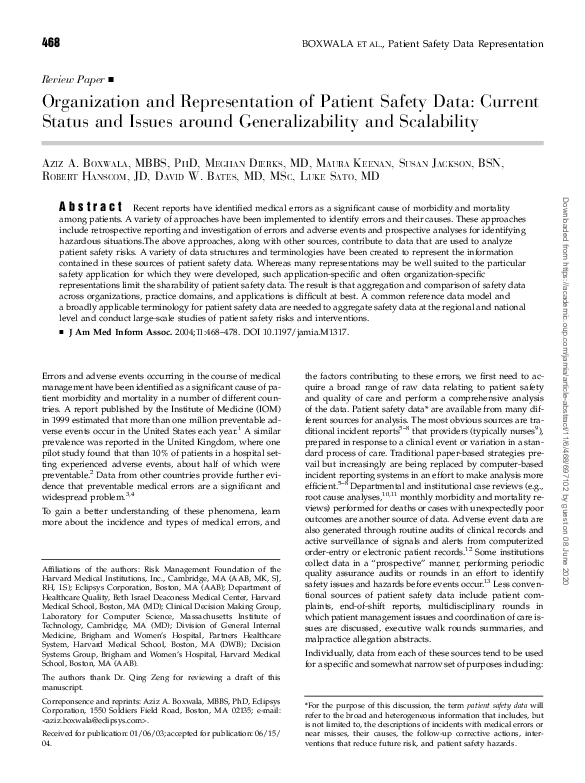 (PDF) Organization and Representation of Patient Safety Data: Current ...