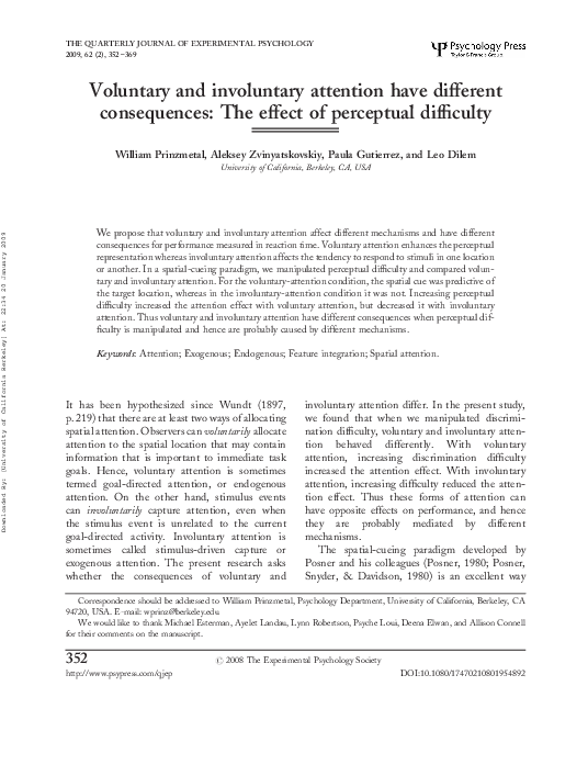 (PDF) Voluntary and involuntary attention have different consequences ...