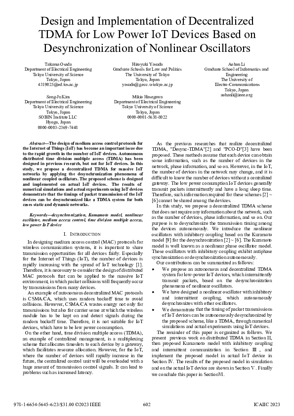 (PDF) Decentralized TDMA for IoT via Oscillator Desynchronization