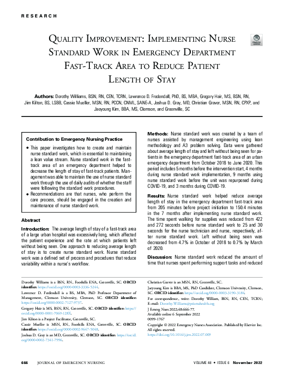 (PDF) Quality Improvement: Implementing Nurse Standard Work in ...