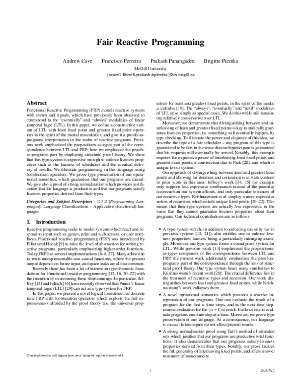 (PDF) Fair reactive programming