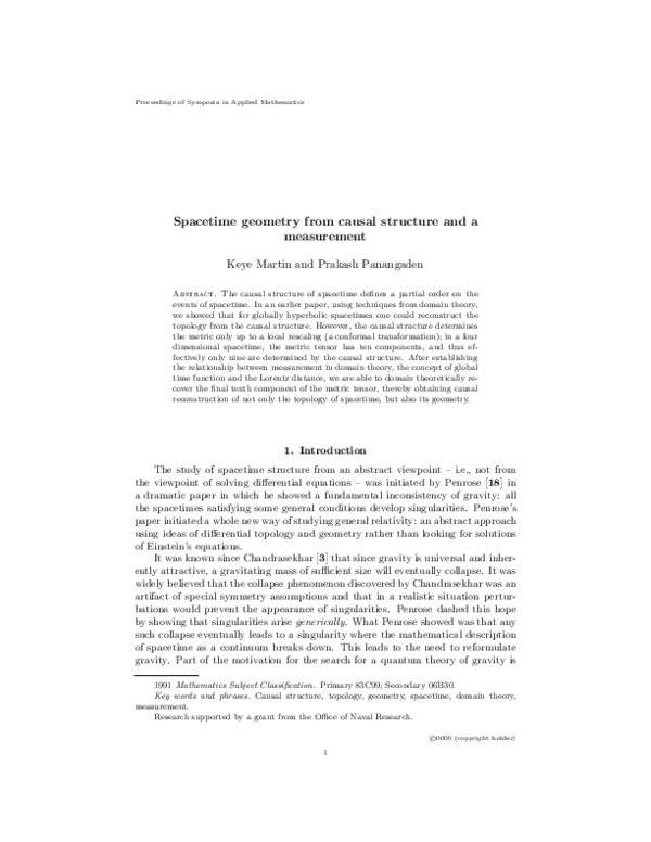 (PDF) Spacetime geometry from causal structure and a measurement