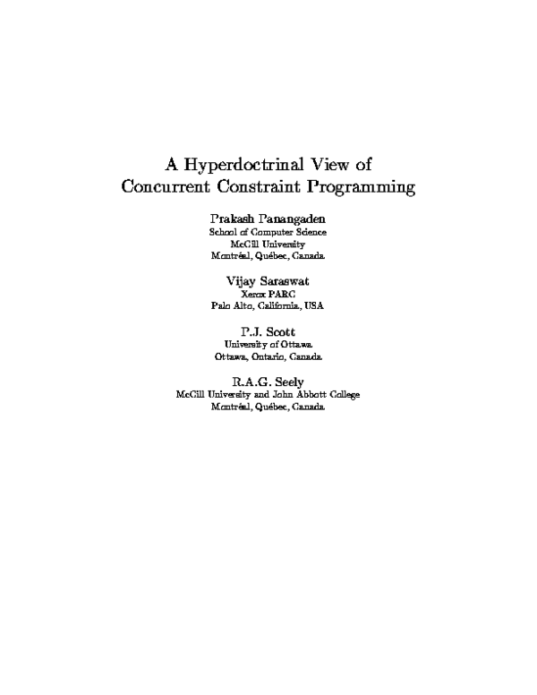 Pdf A Hyperdoctrinal View Of Concurrent Constraint Programming Prakash Panangaden