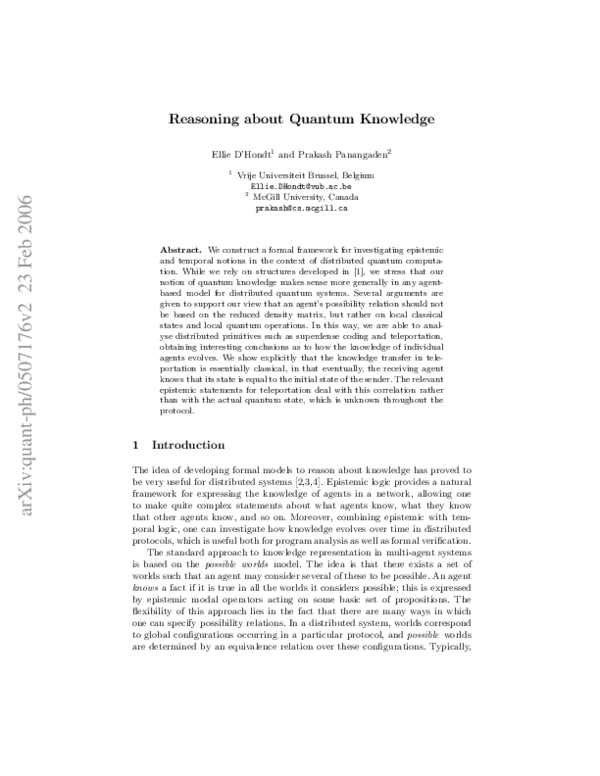 (PDF) Reasoning About Quantum Knowledge