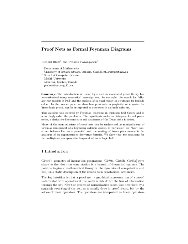 (PDF) Proof Nets as Formal Feynman Diagrams