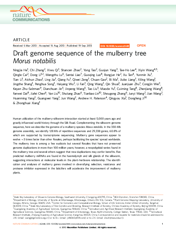 (PDF) Draft genome sequence of the mulberry tree Morus notabilis