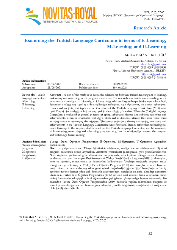 (PDF) Examining the Turkish Language Curriculum in terms of E-Learning ...