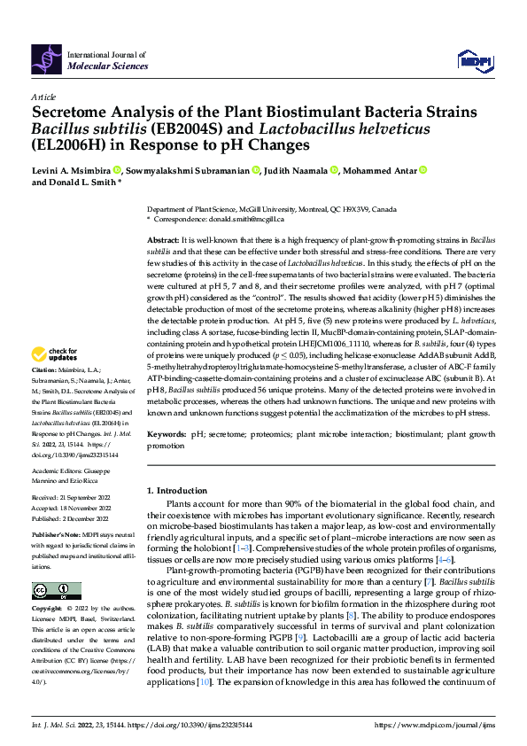 (PDF) Secretome Analysis of the Plant Biostimulant Bacteria Strains Bacillus subtilis (EB2004S ...