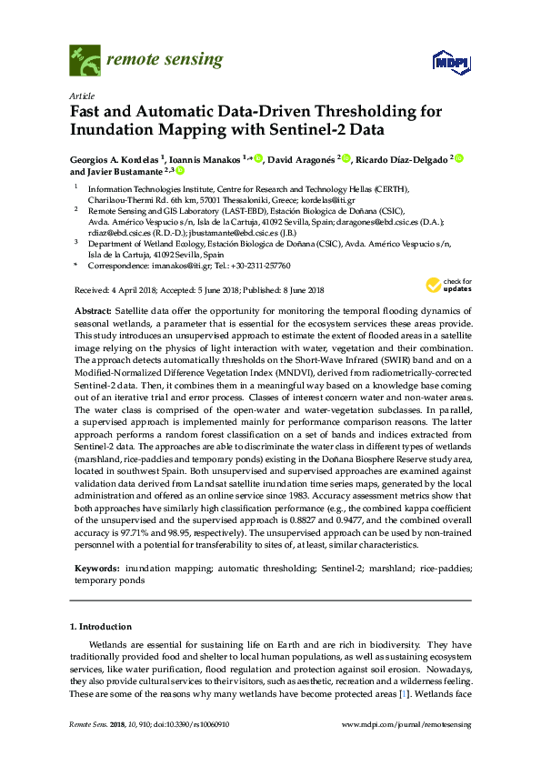 (PDF) Fast and Automatic Data-Driven Thresholding for Inundation ...