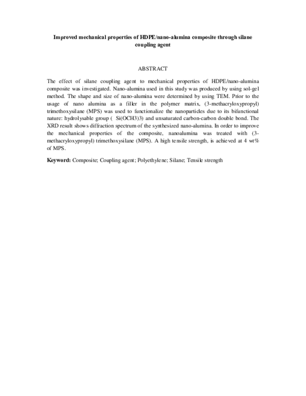 (PDF) Improved mechanical properties of HDPE/nano-alumina composite through silane coupling agent