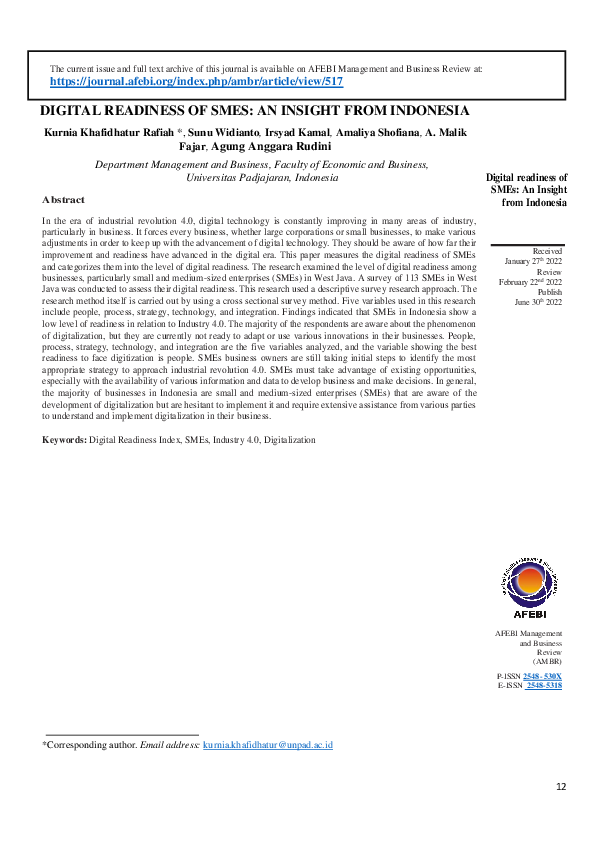 (PDF) Digital readiness of SMEs: An Insight from Indonesia