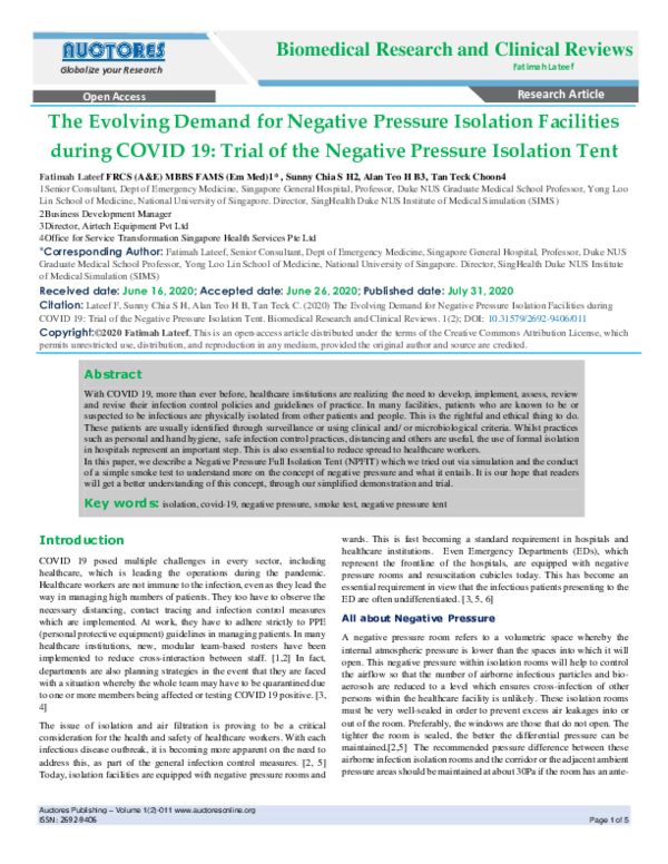 (PDF) The Evolving Demand for Negative Pressure Isolation Facilities ...