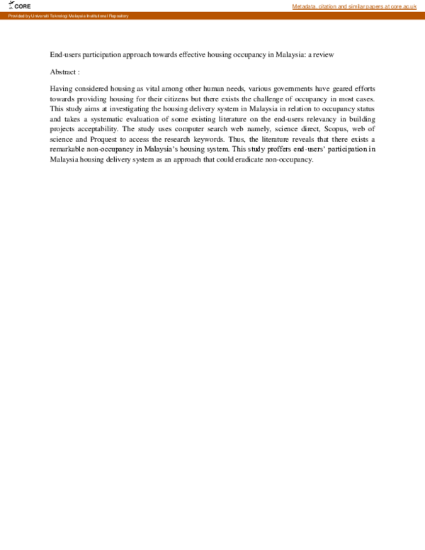 (PDF) End-users participation approach towards effective housing ...