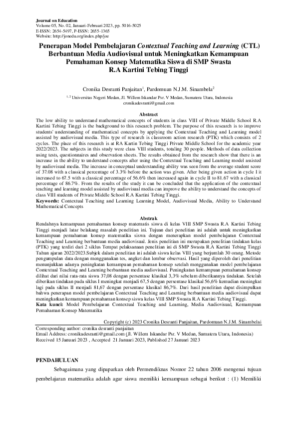 (PDF) Penerapan Model Pembelajaran Contextual Teaching and Learning (CTL) Berbantuan Media ...