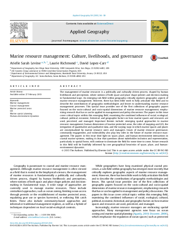 (PDF) Marine resource management: Culture, livelihoods, and governance
