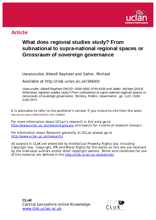 (PDF) What does regional studies study? From sub-national to supra ...