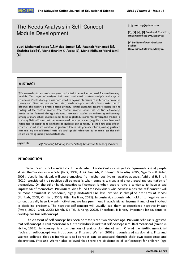 (PDF) The Needs Analysis in Self-Concept Module Development