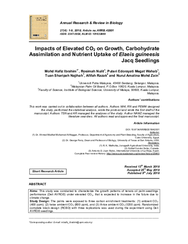 (PDF) Impacts of Elevated CO2 on Growth, Carbohydrate Assimilation and ...