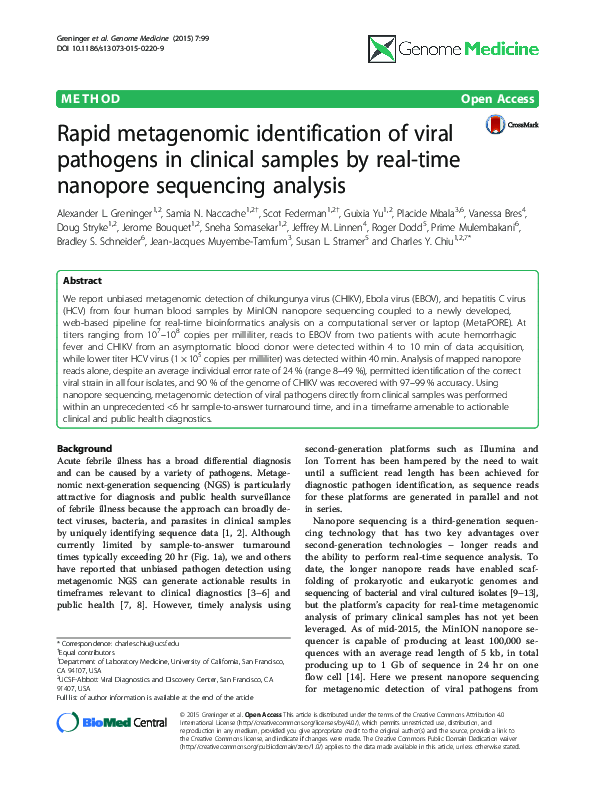 (PDF) Rapid metagenomic identification of viral pathogens in clinical samples by real-time ...