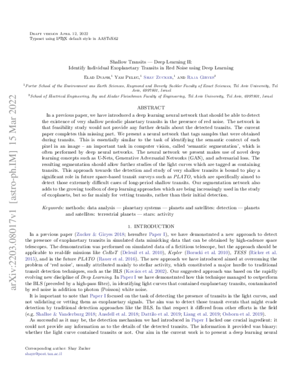 (PDF) Shallow Transits—Deep Learning. II. Identify Individual Exoplanetary Transits in Red Noise ...