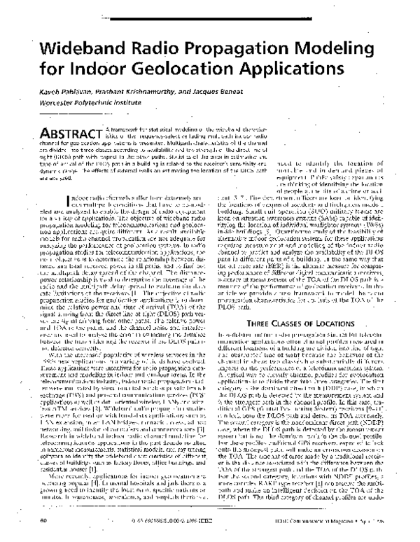Pdf Wideband Radio Propagation Modeling For Indoor Geolocation Applications