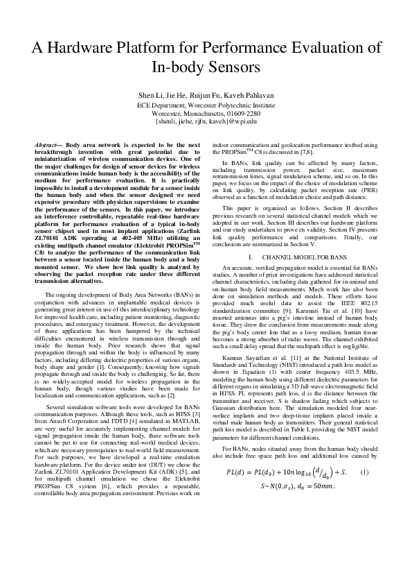 (PDF) A hardware platform for performance evaluation of in-body sensors
