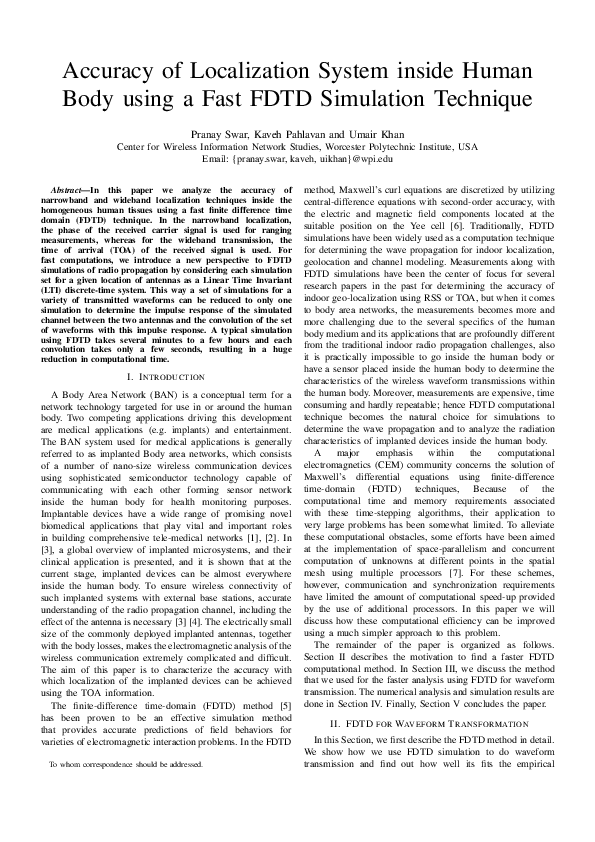 (PDF) Accuracy of localization system inside human body using a fast FDTD simulation technique ...