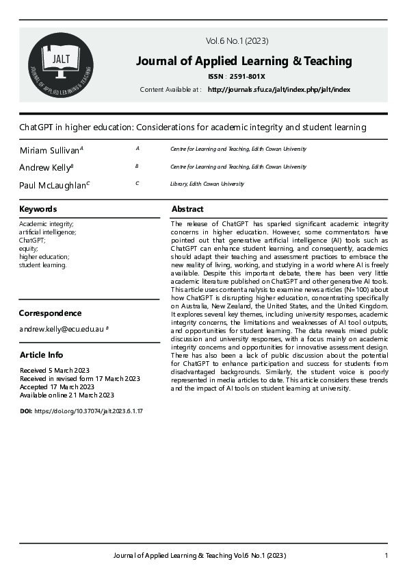 (PDF) ChatGPT in higher education: Considerations for academic ...