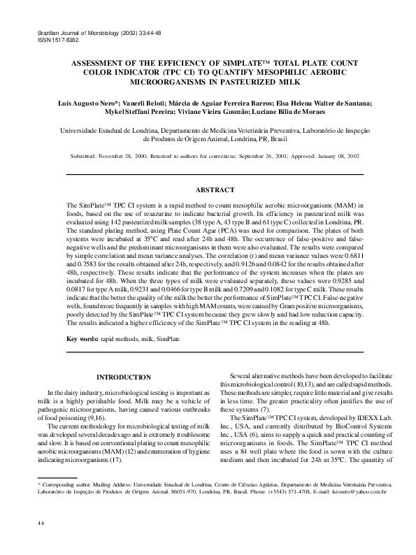 (PDF) Assessment of the efficiency of SimPlate total plate count color ...