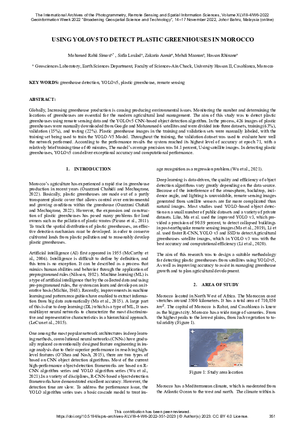 (PDF) Using YOLOV5 to Detect Plastic Greenhouses in Morocco