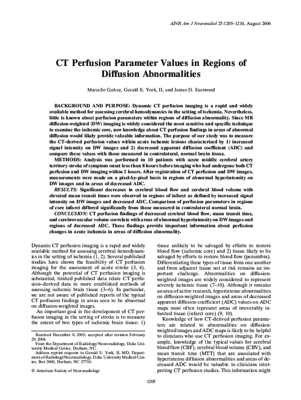 (PDF) CT perfusion parameter values in regions of diffusion abnormalities