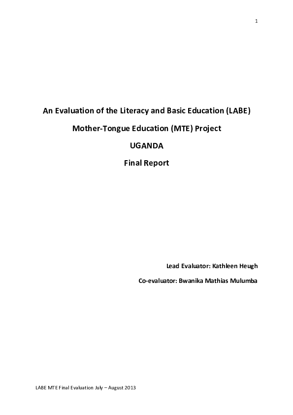 (PDF) An Evaluation of the Literacy and Basic Education (LABE) Mother ...