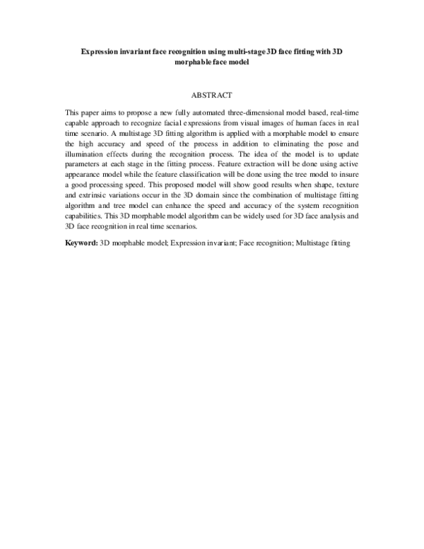 Pdf Expression Invariant Face Recognition Using Multi Stage 3d Face