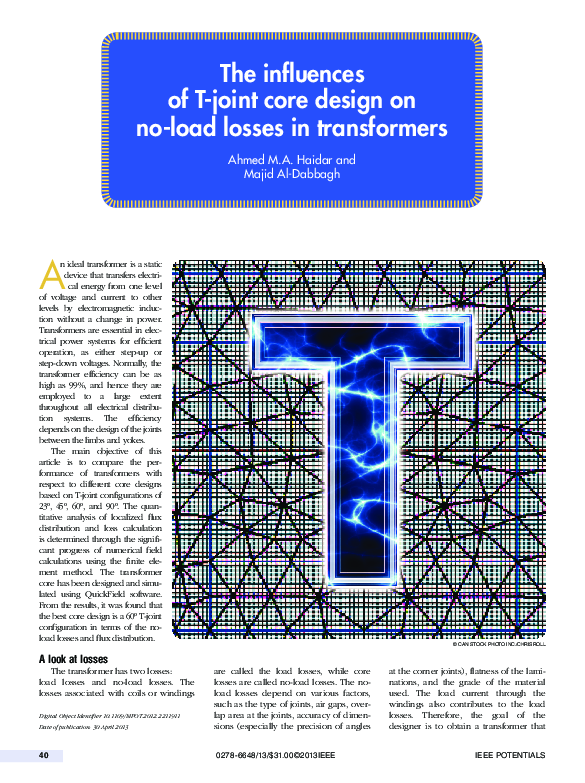 (PDF) The Influences of T-Joint Core Design on No-Load Losses in Transformers