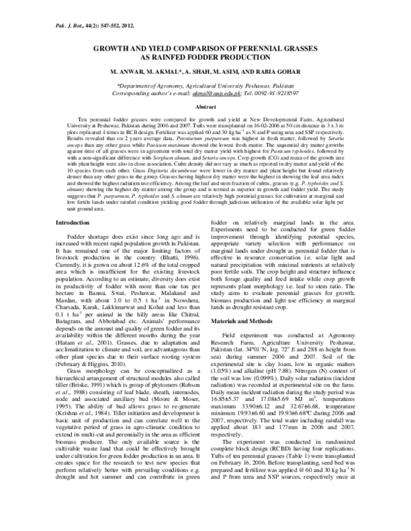 (PDF) Growth and Yield Comparison of Perennial Grasses as Rainfed ...