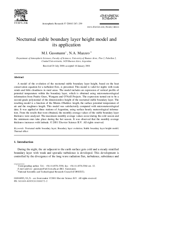 (PDF) Nocturnal stable boundary layer height model and its application