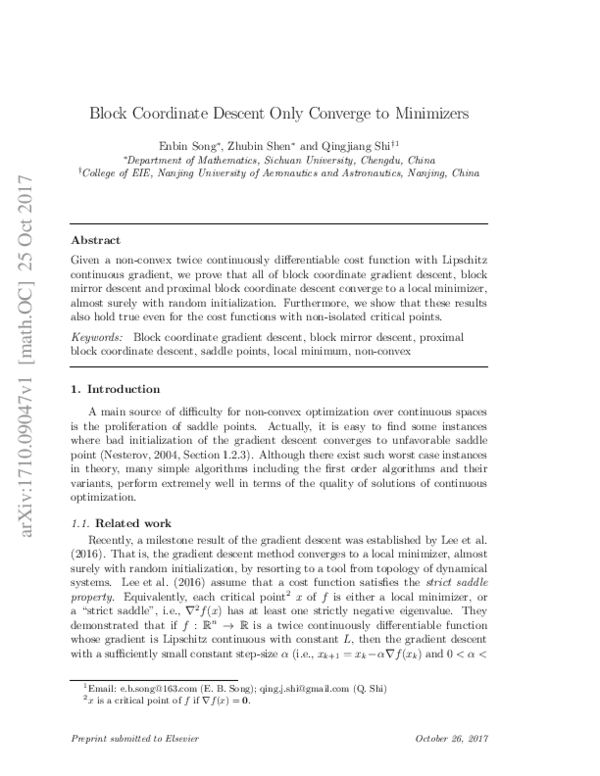 Pdf Block Coordinate Descent Only Converge To Minimizers