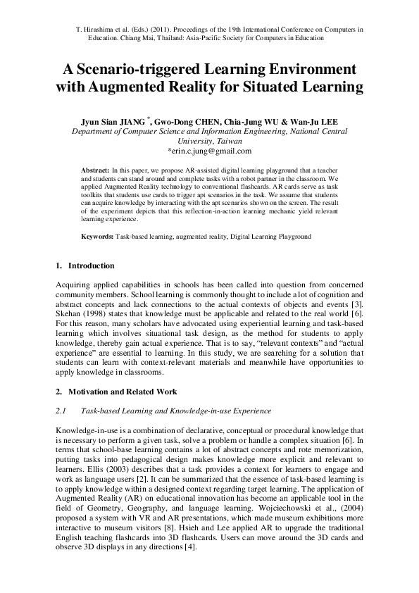 (PDF) A Scenario-triggered Learning Environment with Augmented Reality for Situated Learning