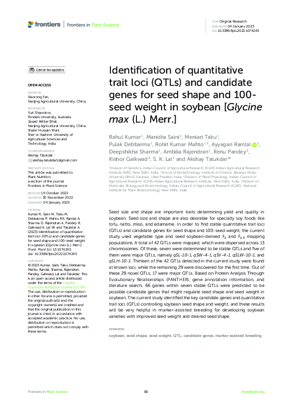 Pdf Identification Of Quantitative Trait Loci Qtls And Candidate